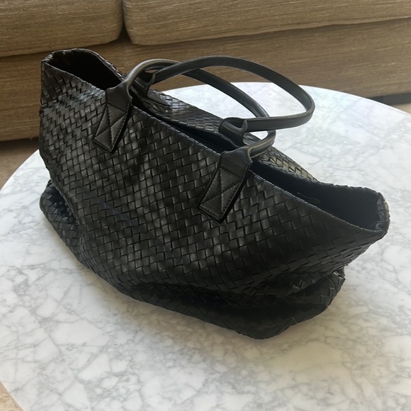 Cosci | Bags | Woven Black Leather Double Handle Tote | Poshmark